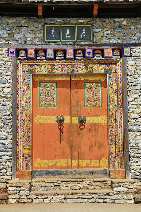 Bhutan Style Window on Orange Background Stock Image - Image of ancient ...