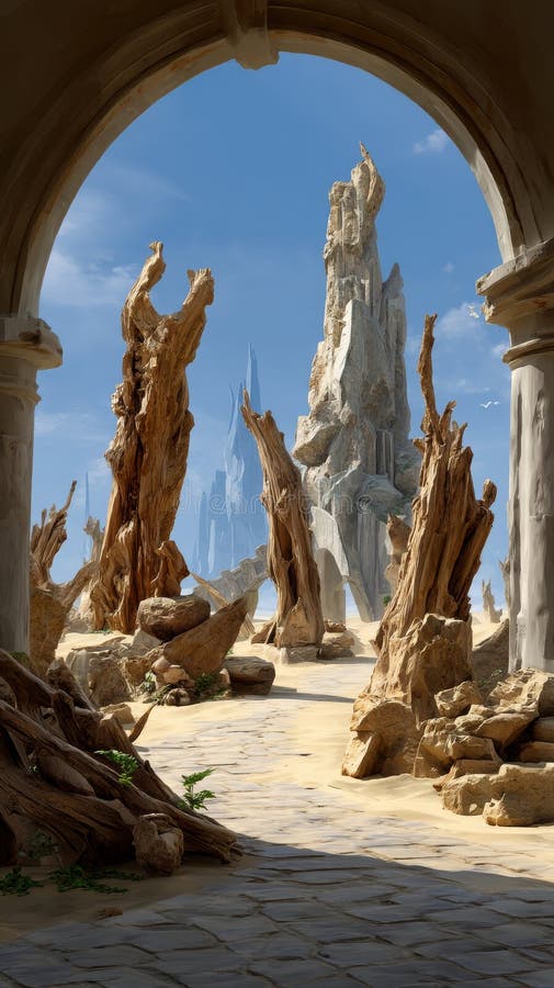 Arched Entryway Overlooking a Desert Landscape with Rock Formations and ...