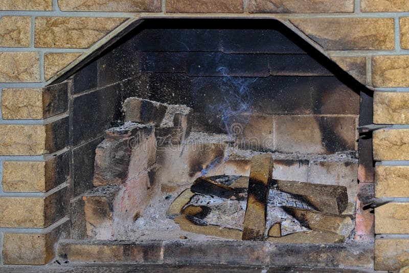 Arched Fireplace with a Smoldering Fire. Stock Image - Image of arch ...
