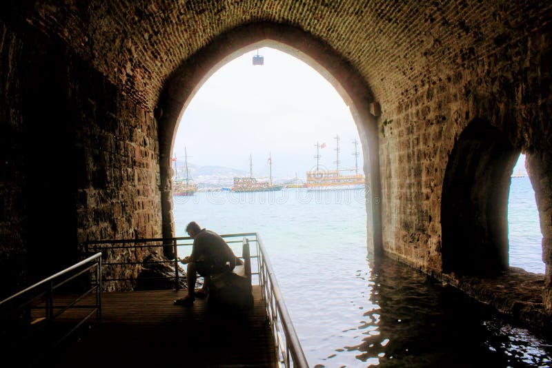 Arched Galleries and Rooms Inside the Ancient Shipyard Alanya, Turkey ...