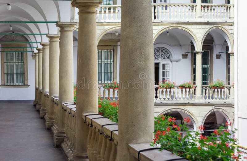 Arched Gallery in the Courtyard of an Old Building Stock Image - Image ...