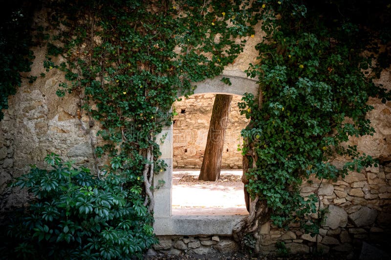 Arched Gateway Historic Structure, Made of Stone in Girona, Spain Stock ...