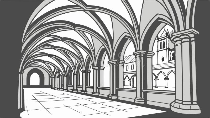 Arched Hallway Interior, Architectural Perspective and Corridor Design ...