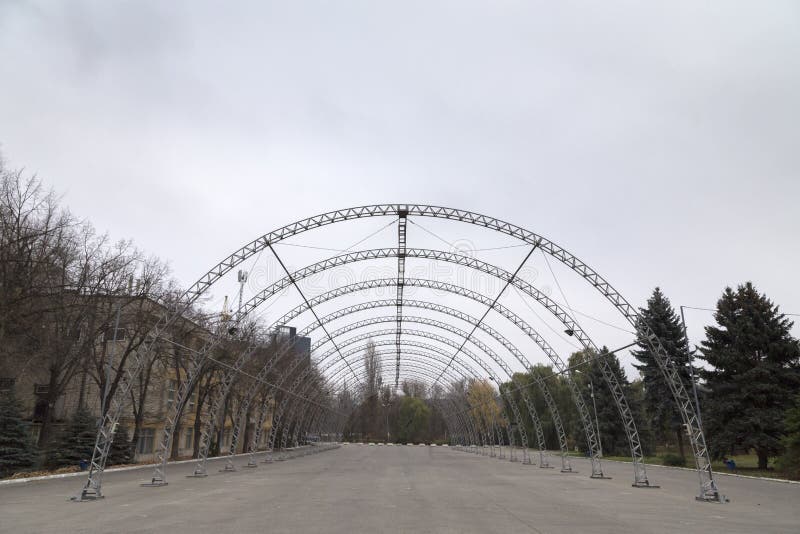 Arched Metal Frames on the Asphalt Square Stock Photo - Image of ...