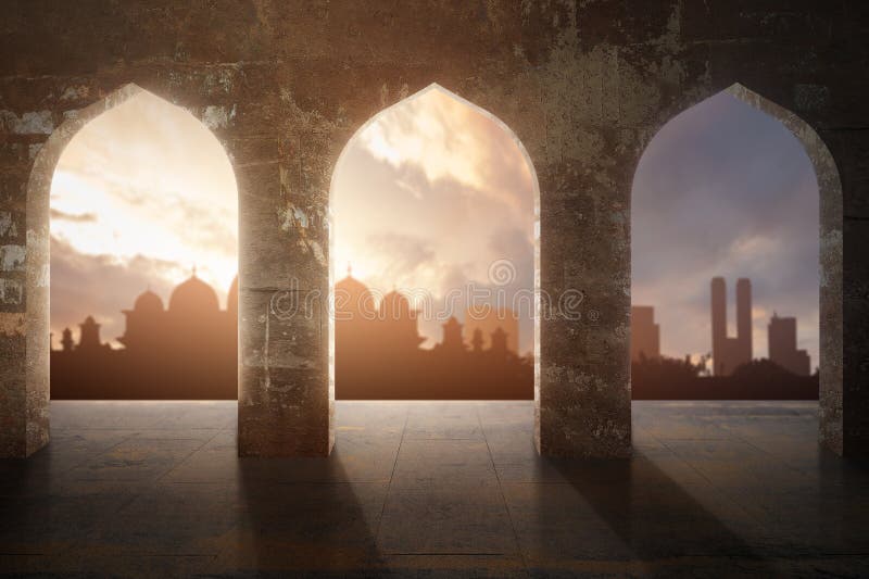 Arched Mosque Window Silhouette Dramatic Sky Stock Photos - Free ...