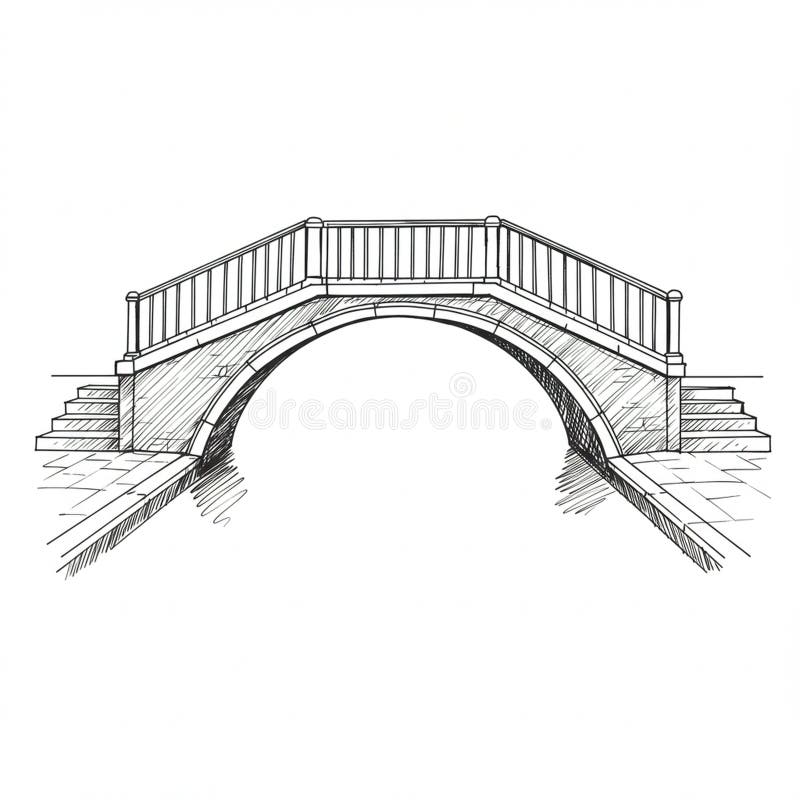 Arched Pedestrian Bridge Illustration Characterized by Simple Line Work ...