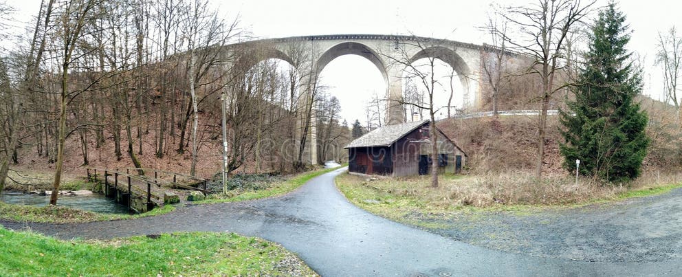 Arched Railway Bridge Spanning a Forested Valley, Panoramic Shot, Germany Stock Image - Image of ...