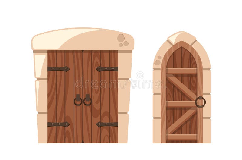 Arched and Rectangular Medieval Doors with Iron Knobs and Weathered ...