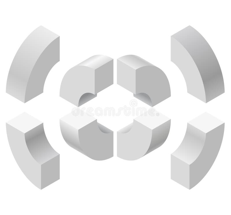 Arched Shapes in Isometric Perspective, Isolated on White Background ... Arched Shapes in Isometric Perspective, Isolated on White Background ...