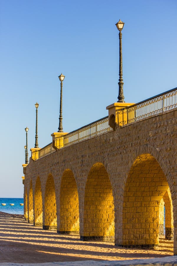 The Arched Stone Colonnade with Lanterns Stock Photo - Image of ...