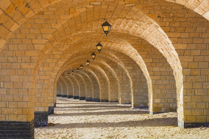 The Arched Stone Colonnade with Lanterns Stock Photo - Image of built ...