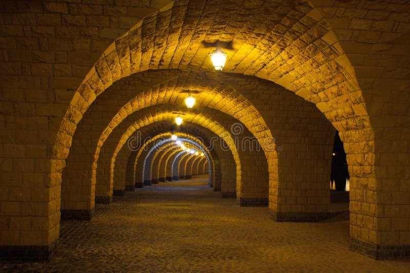 The Arched Stone Colonnade with Lanterns Stock Photo - Image of church ...