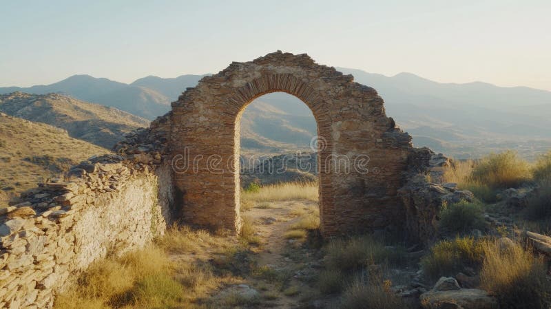 An Arched Stone Gateway in the Desert, Set Against a Soft-focus ...