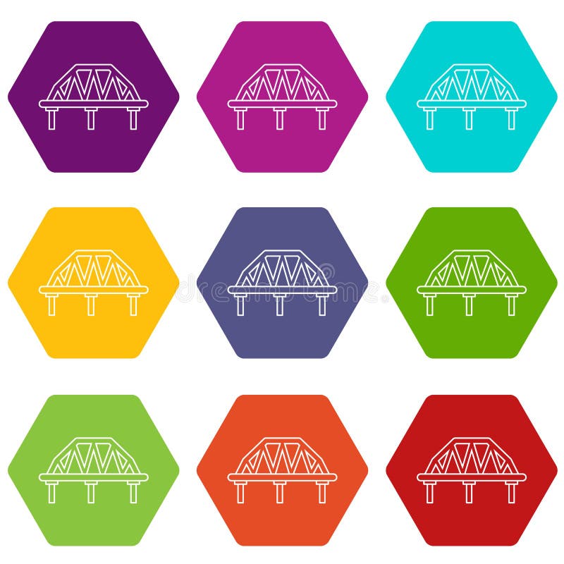 Arched Train Bridge Icons Set 9 Vector Stock Vector - Illustration of ...
