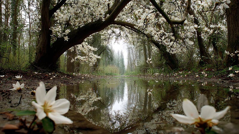 Arched Tree Branches Adorned with White Blossoms Create a Natural ...