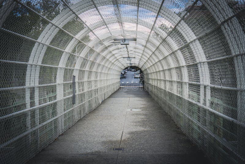 Arched Walkway with Metal Wire Mesh Over Highway Stock Photo - Image of ...