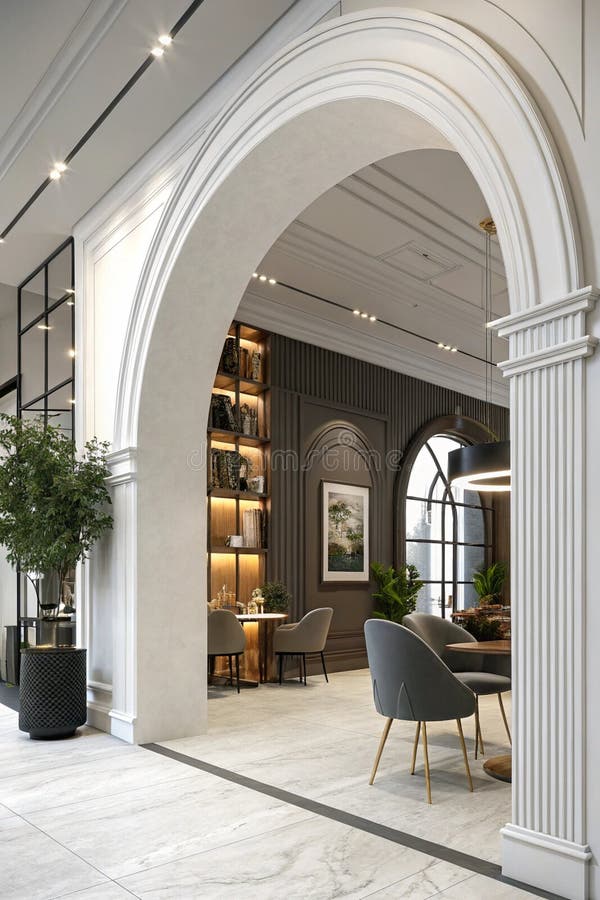 Arched Wall in Modern Interior Design, 3D Render Stock Illustration ...