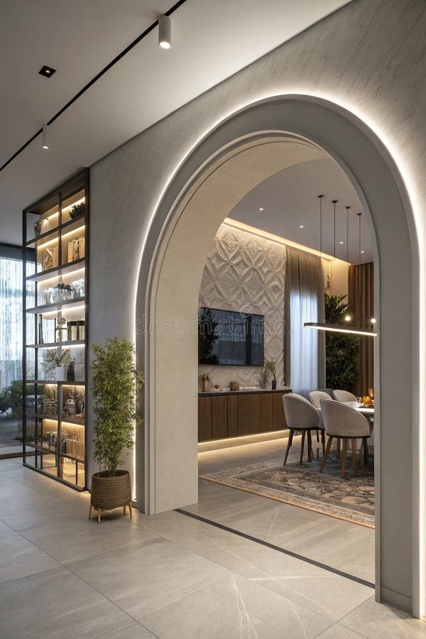 Arched Wall in Modern Interior Design Stock Image - Image of living ...