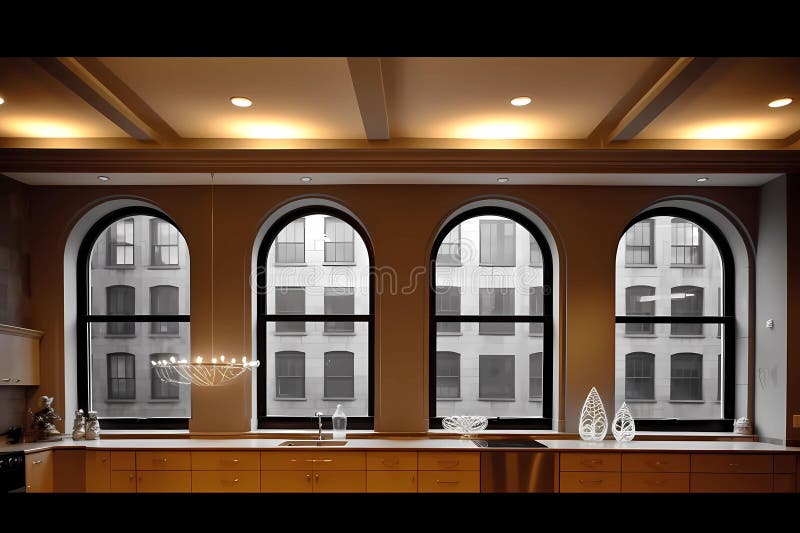 Arched Window Architecture in Grayscale with Colored Highlights ...