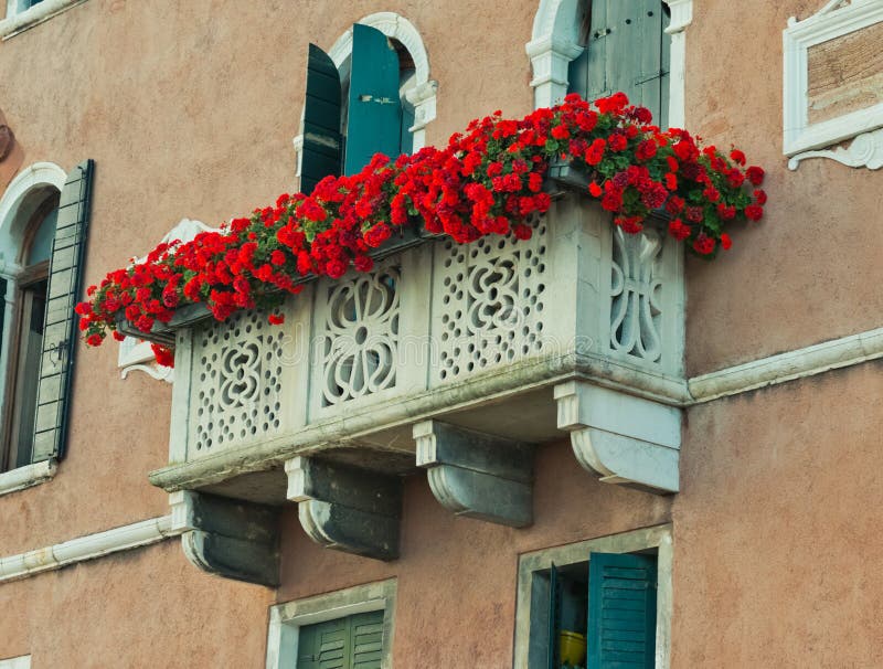 Arched Window with Balcony and Flowers in Venice Stock Image - Image of ...
