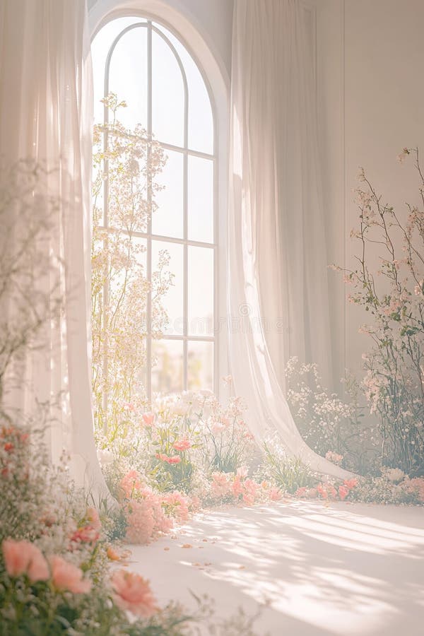 An Arched Window Framed with Flowing White Curtains Lets in Natural ...