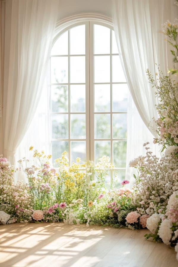 An Arched Window Framed with Flowing White Curtains Lets in Natural ...