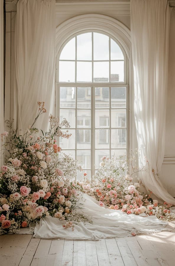 An Arched Window Framed with Flowing White Curtains Lets in Natural ...