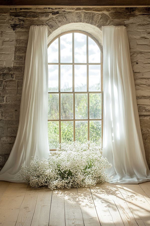 An Arched Window Framed with Flowing White Curtains Lets in Natural ...