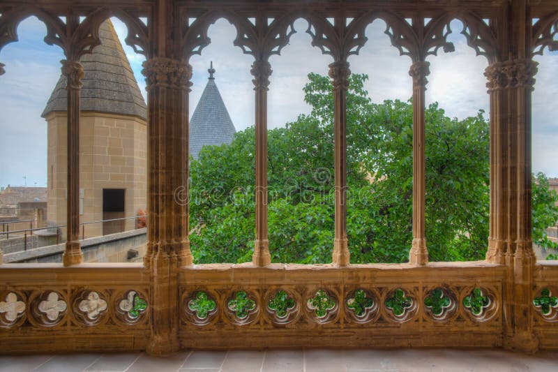 Arched Window at the Royal Palace of Olite in Spain Editorial Stock ...