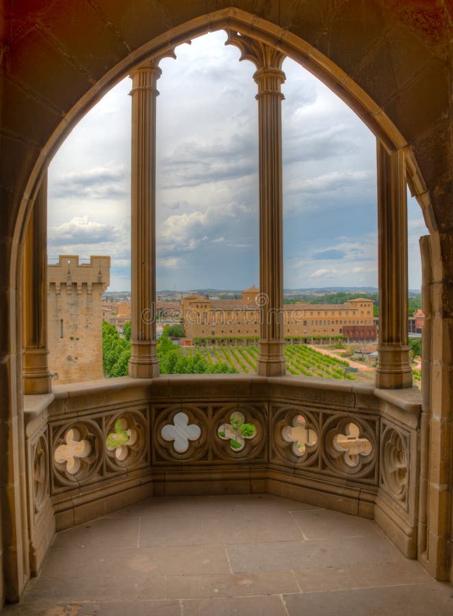 Arched Window at the Royal Palace of Olite in Spain Editorial ...