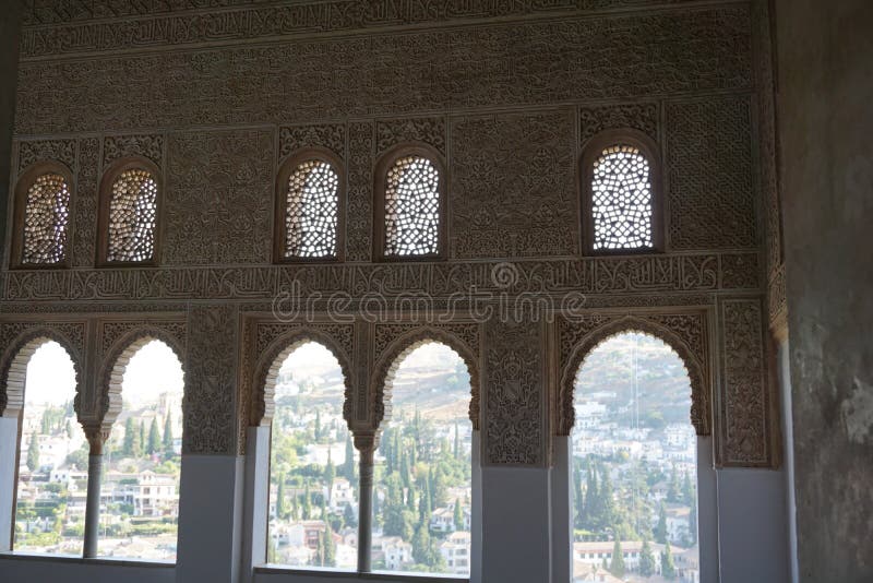 Arched Windows of Alhambra with a View Stock Image - Image of frame ...