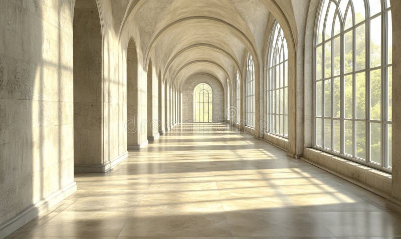 Arched Windows Allow Sunlight To Stream into the Expansive Hallway ...