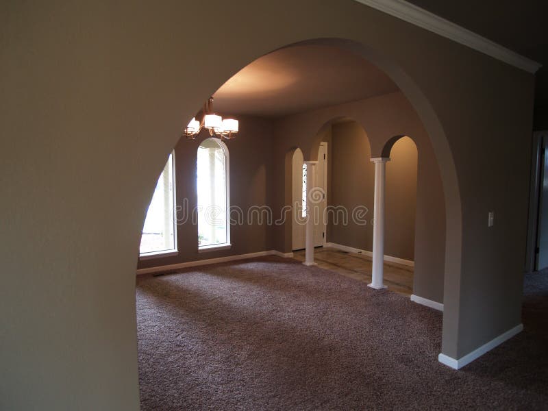 Arched Windows and Front Hall Way of Empty House Stock Image - Image of ...