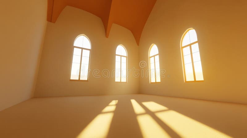 Arched Windows in Gothic Architecture Reflect the Sun S Warm Golden ...