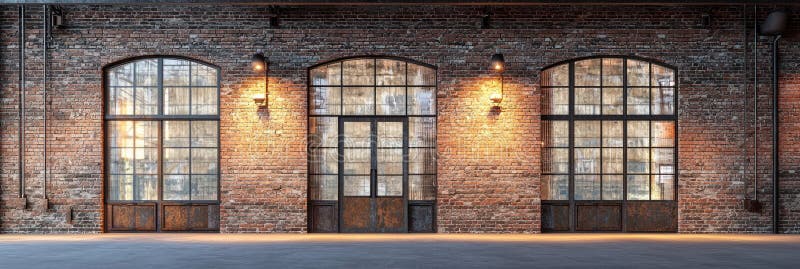 Arched Windows in an Industrial Brick Building Stock Illustration ...