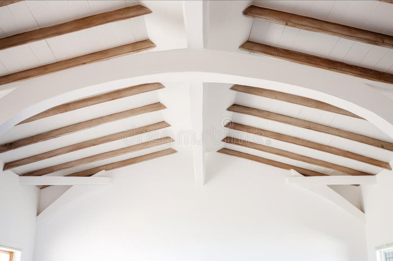 Arched Wooden Beams Crossing a Whitewashed Ceiling Stock Image - Image ...