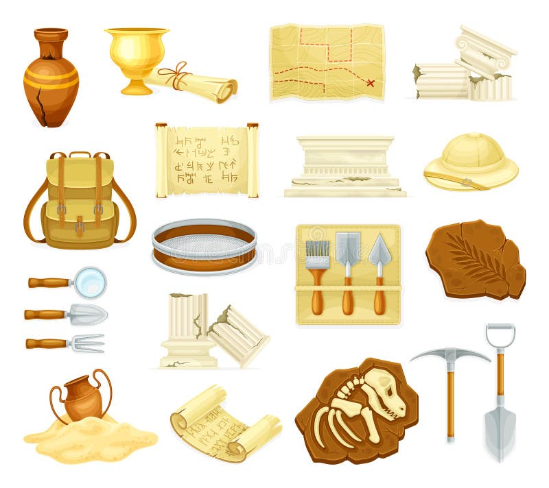 Archeological Tools and Ancient Artifacts for Exploration Vector Set ...