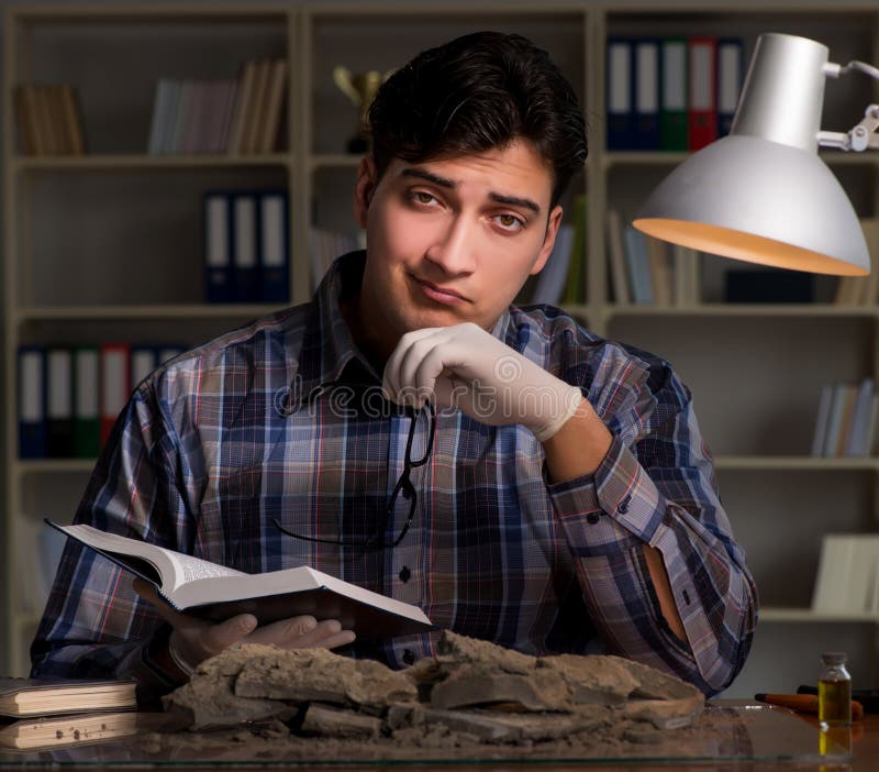 Archeologist Working Late Night in Office Stock Image - Image of ...