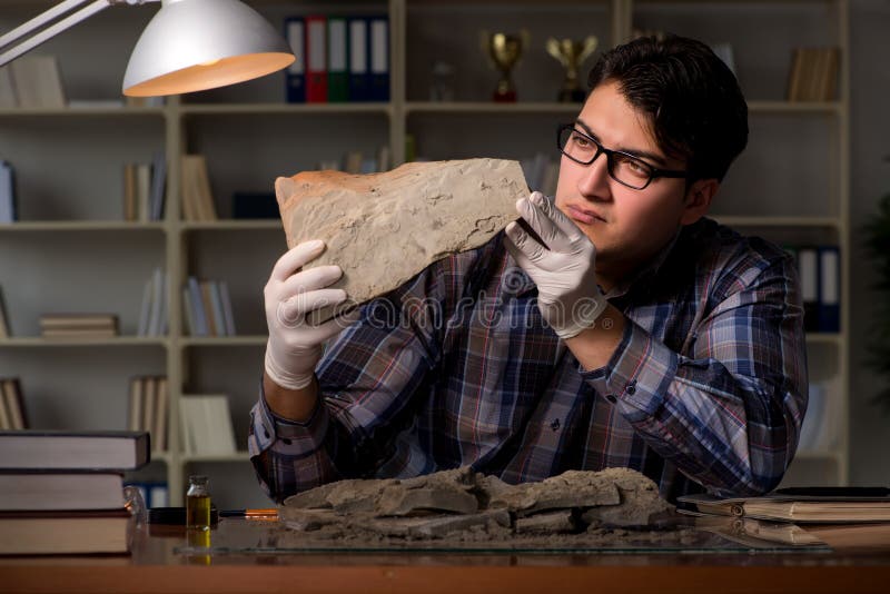 The Archeologist Working Late Night in Office Stock Photo - Image of ...