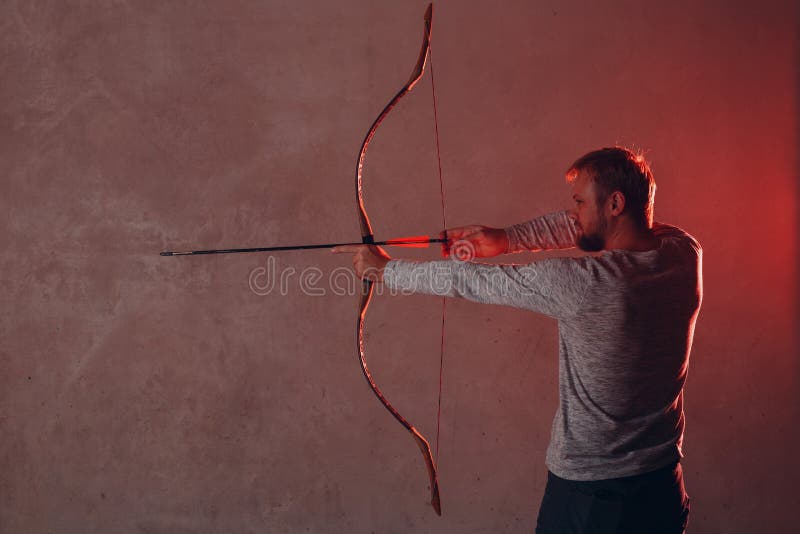 Archer Bearded Man with Classic Bow and Arrow Stock Image - Image of ...