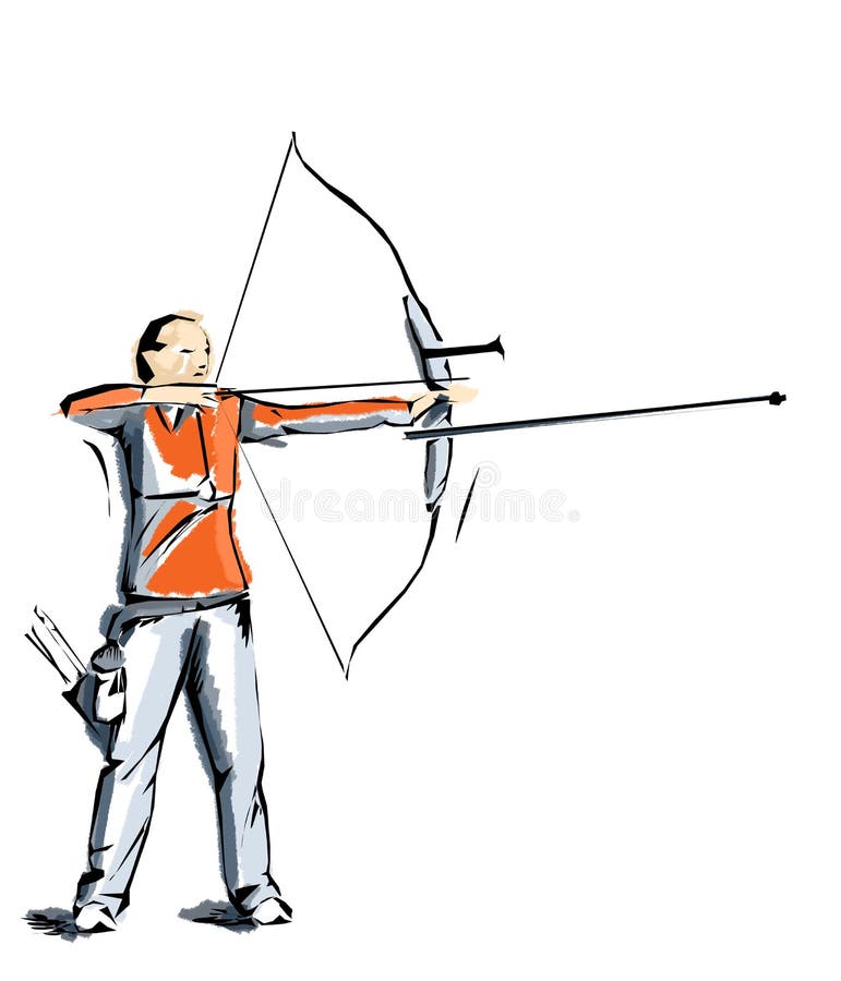 Archer Shoots an Arrow at the Target. Vector Illustration of a Sports Stickman at a Competition ...