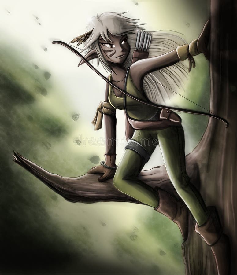 Blonde Female Elf Archer, Pointing Stock Illustration - Illustration of ...