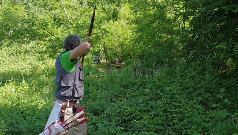 Archer in the Forest, Back View Stock Image - Image of accurate ...