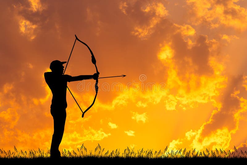 Archer man at sunset stock illustration. Illustration of silhouette ...