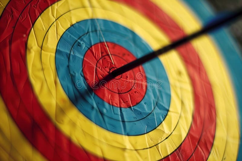 Archery Arrow in Bulls Eye Target Close Up. Generative AI Stock Photo ...