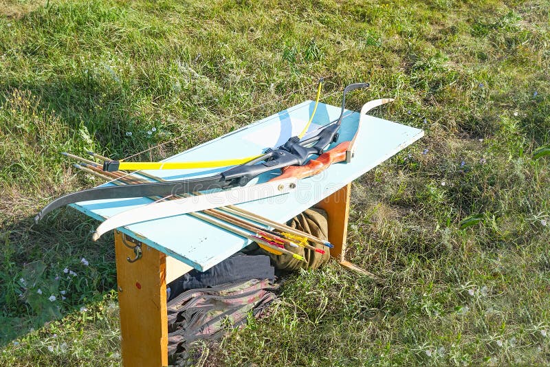 Archery and Arrows on the Table Stock Photo - Image of compound ...