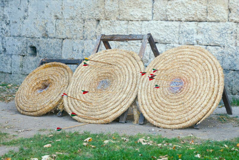 Archery is an Exciting Activity. Lot of Arrows in Targets Stock Photo ...