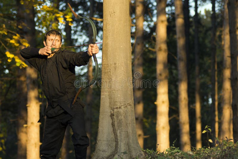 Archery in forest stock photo. Image of sport, male, kimono - 84862270