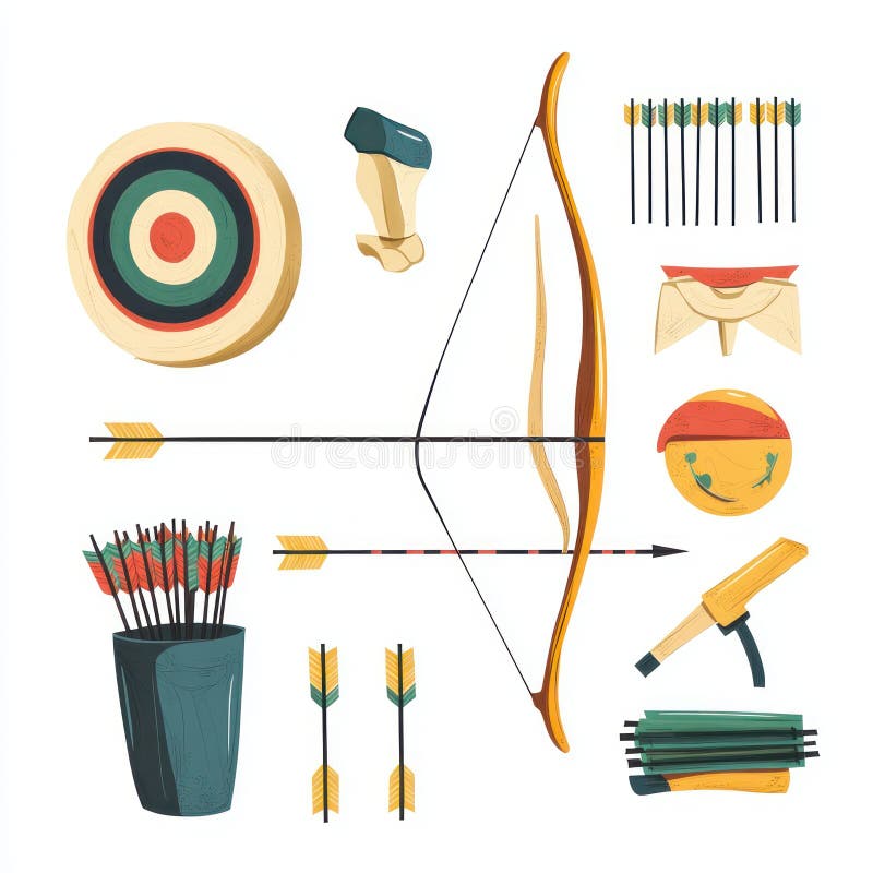 Archery Illustration, Target Practice with Bow, Arrows, and Quiver ...