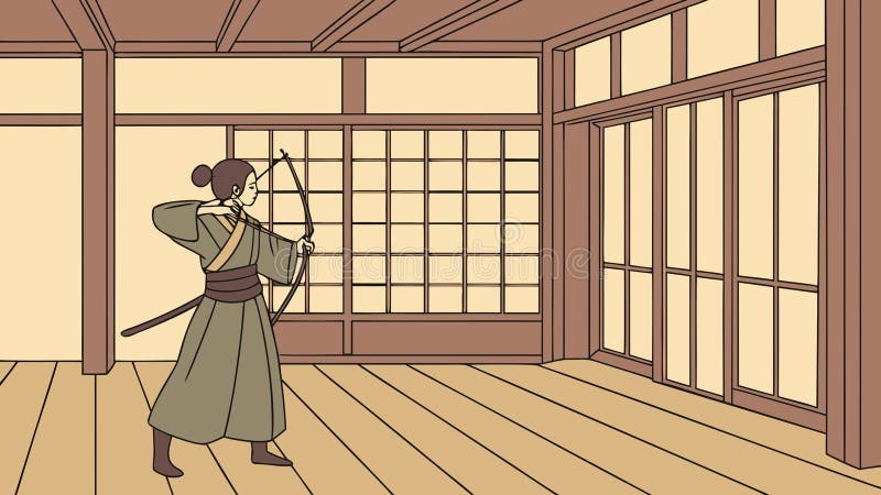 Archery Practice. Archer Aiming Bow and Arrow in Traditional Setting ...